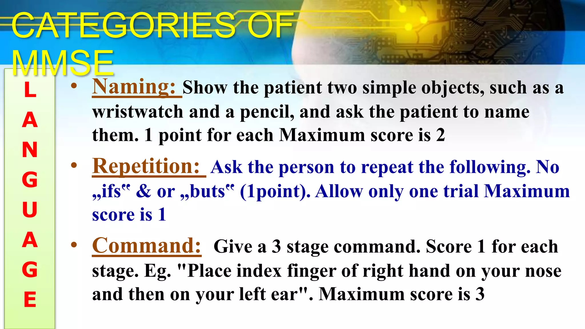 Mini mental status examination | PPTX