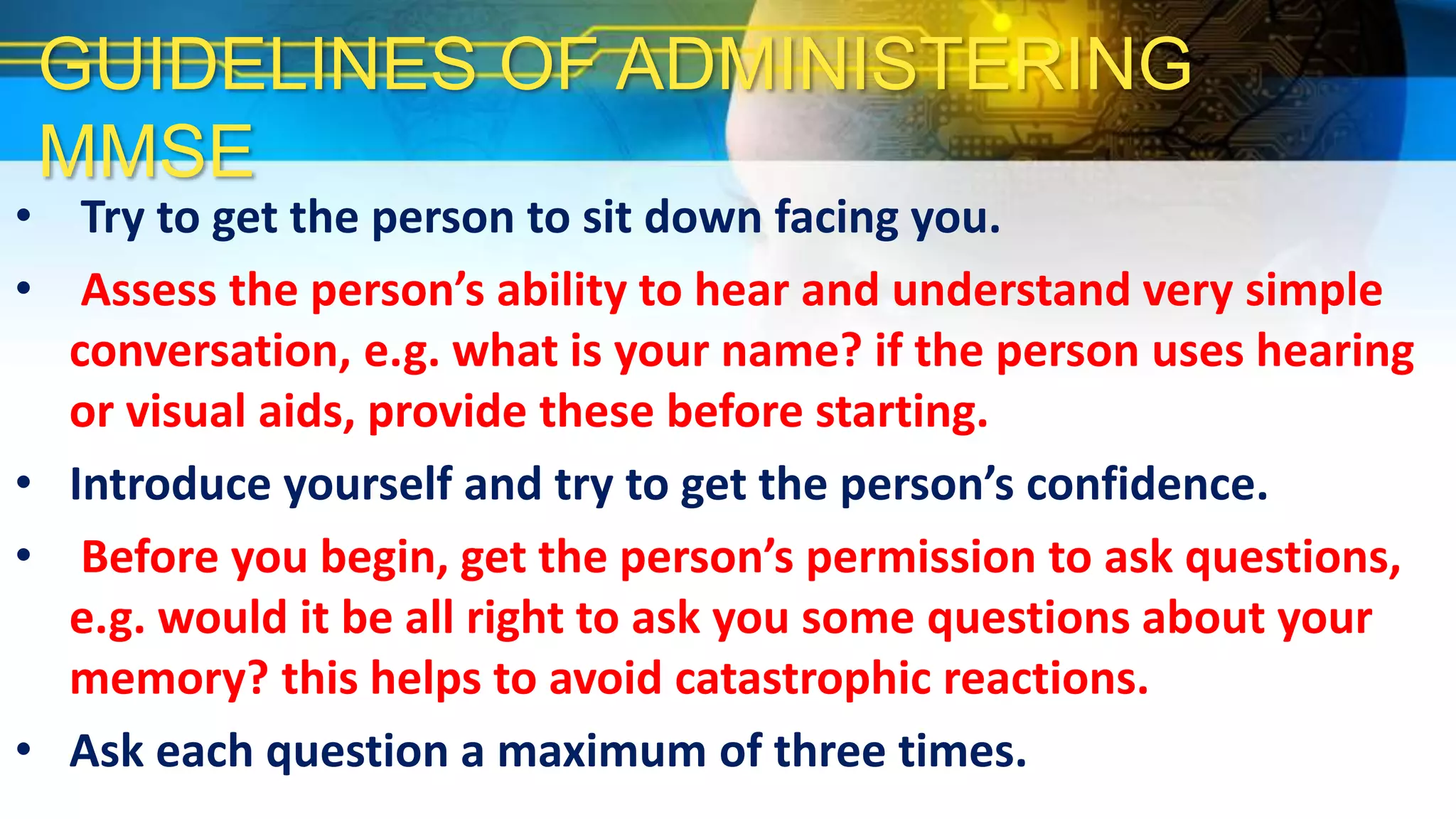 Mini mental status examination | PPTX