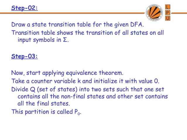 Minimization Of A Deterministic Finite Automaton Dfa Pptx