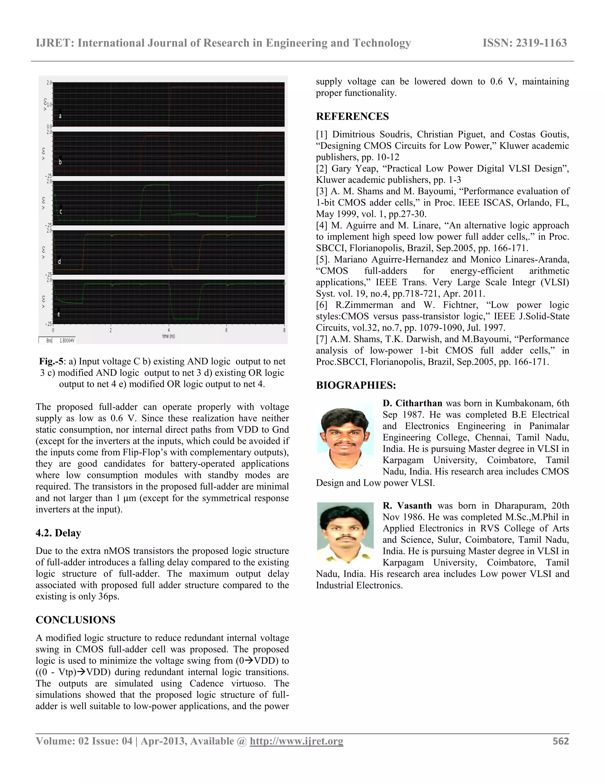 Minimization of redundant internal voltage swing in cmos full adder | PDF