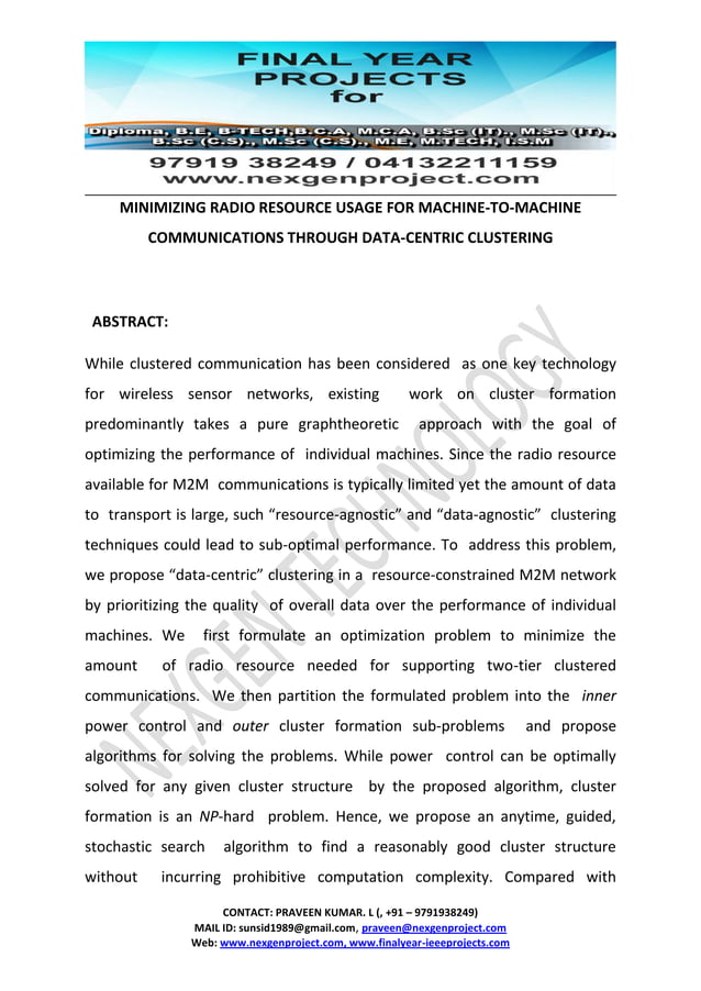 MINIMIZING RADIO RESOURCE USAGE FOR MACHINE-TO-MACHINE COMMUNICATIONS ...