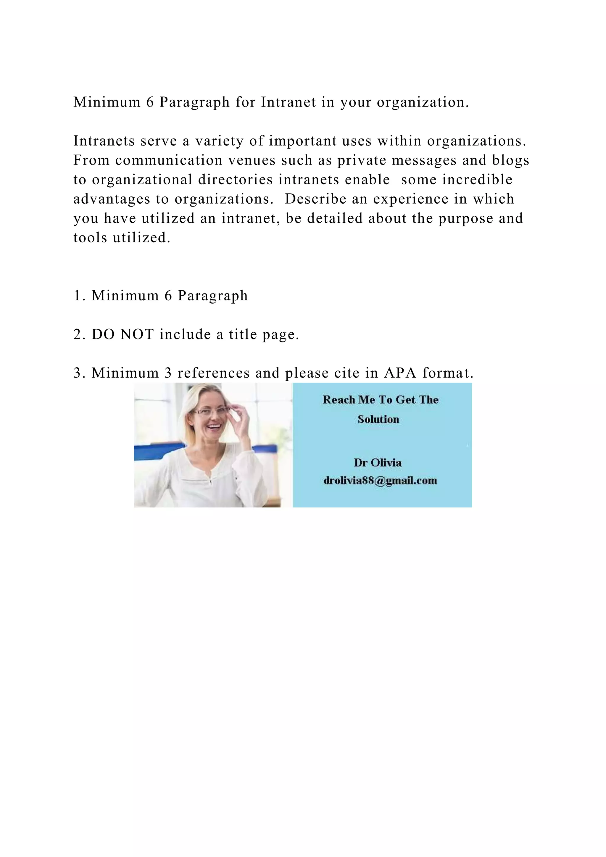 Minimum 6 Paragraph for Intranet in your organization.Intranets .docx