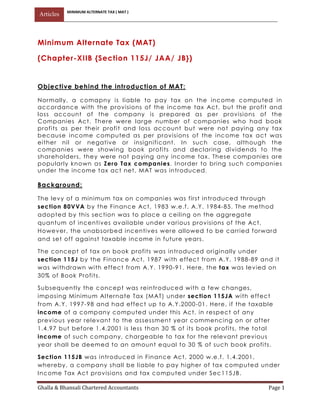 Minimum alternate tax ( mat ) U/S 115JB-YASH JAIN | PDF