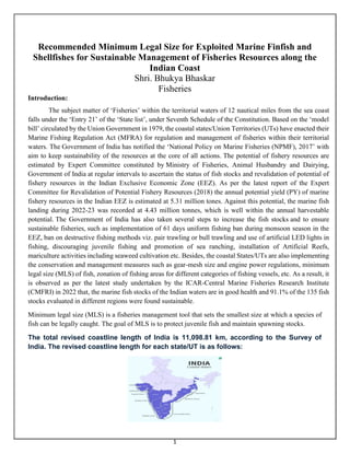Minimum Legal Size for Exploited Marine Finfish and Shellfishes for ...