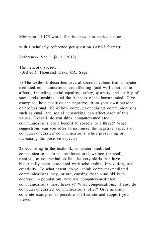 Minimum of 175 words for the answer to each questionwith 1 s | PDF