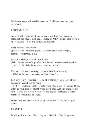 Minimum required outside sources 5 (Three must be peer-reviewed | PDF