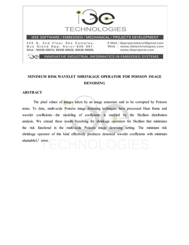 Minimum risk wavelet shrinkage operator for poisson image denoising | DOCX