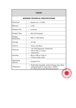 Minimum specifications for ict equipment and internet services to be ...