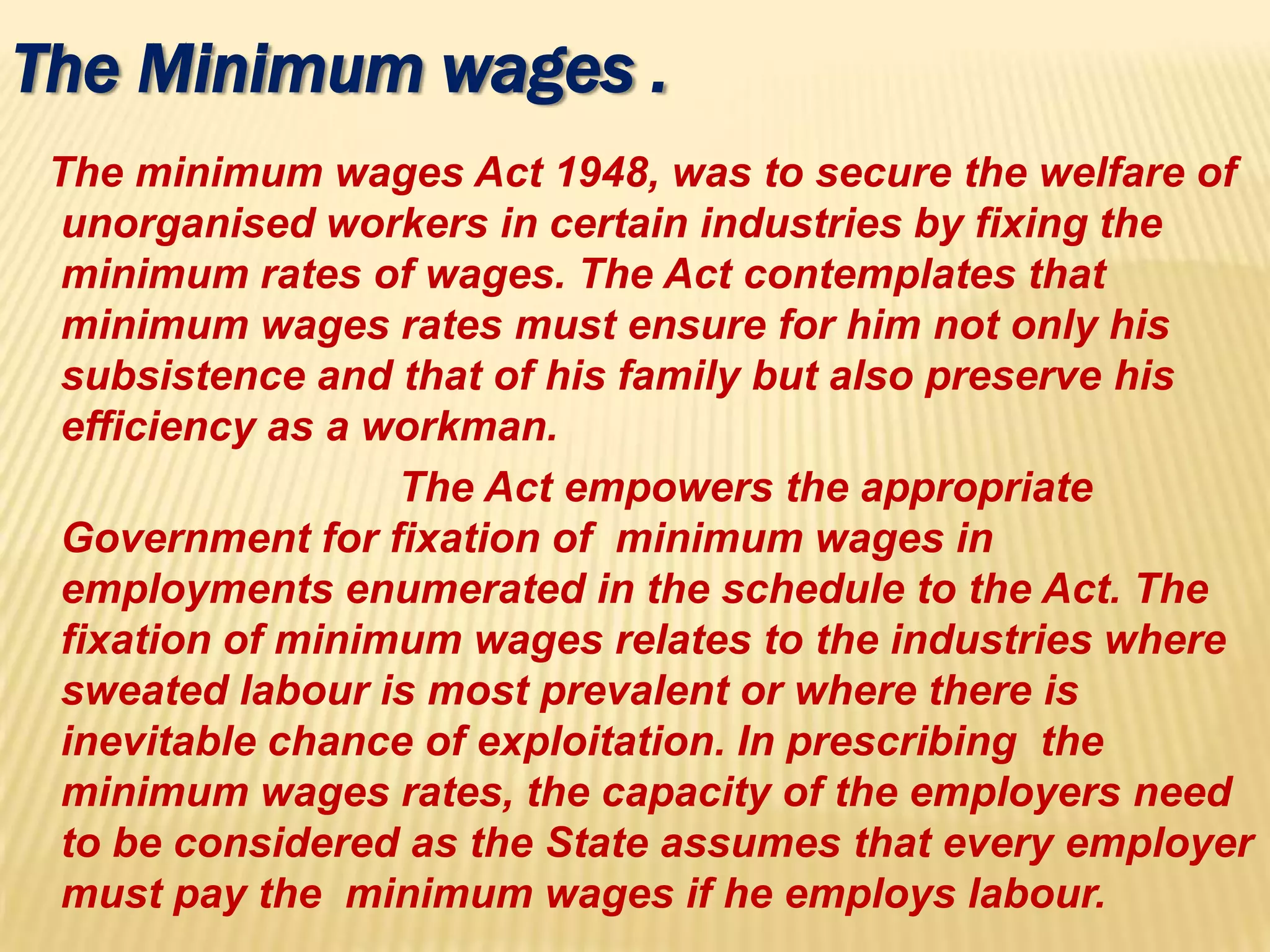 Minimum wages act 1948 | PPTX