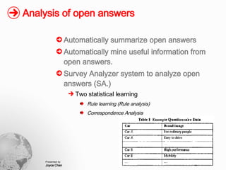 Mining from Open Answers in Questionnaire Data | PPT