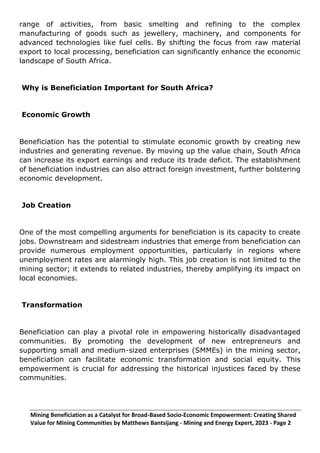 Mining Beneficiation as a Catalyst for Broad-Based Socio-Economic ...