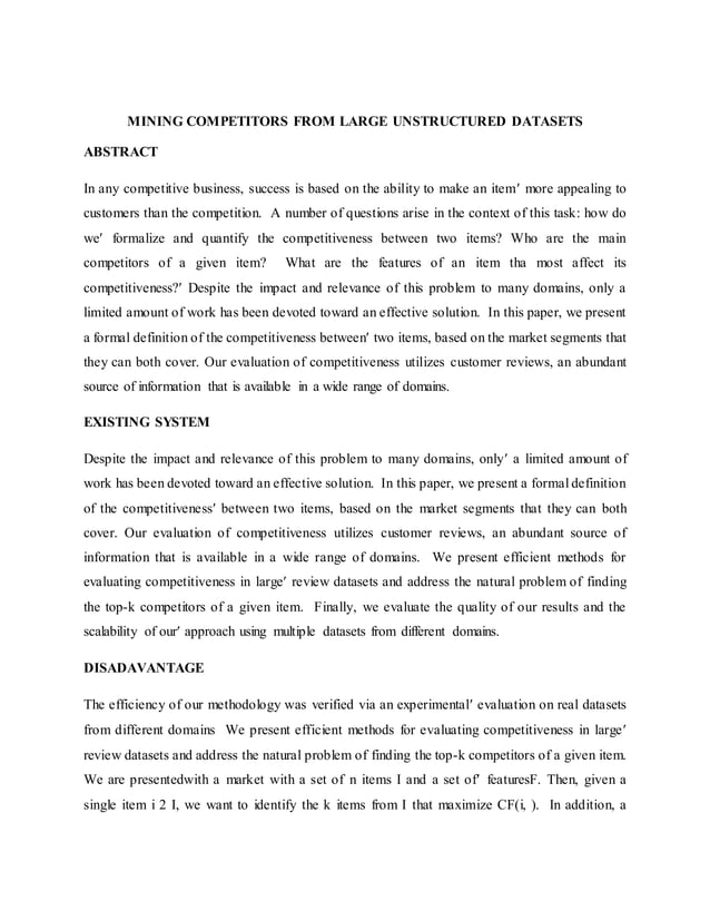 MINING COMPETITORS FROM LARGE UNSTRUCTURED DATASETS | PDF