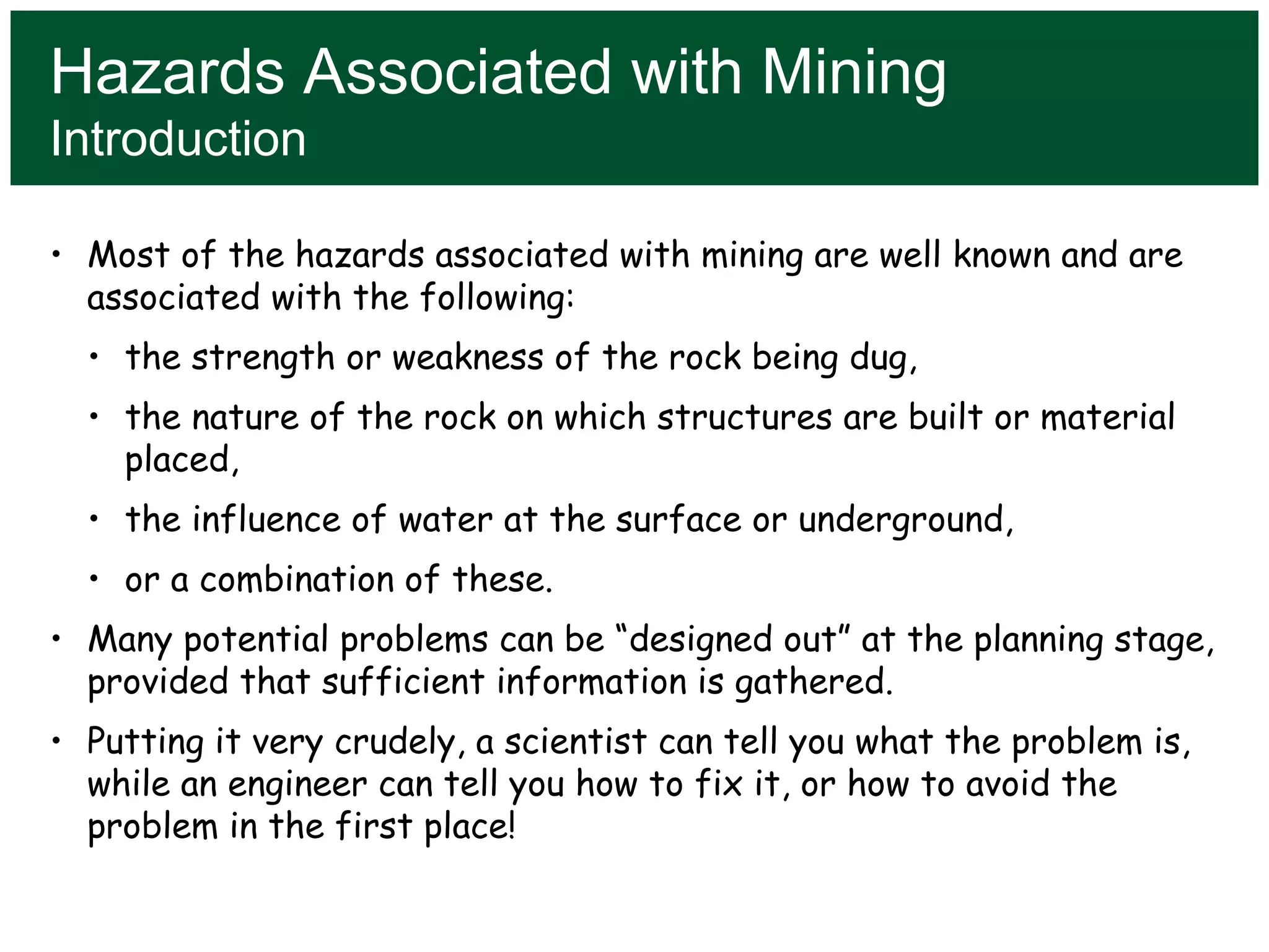 Mining Hazards and Disasters | PPT