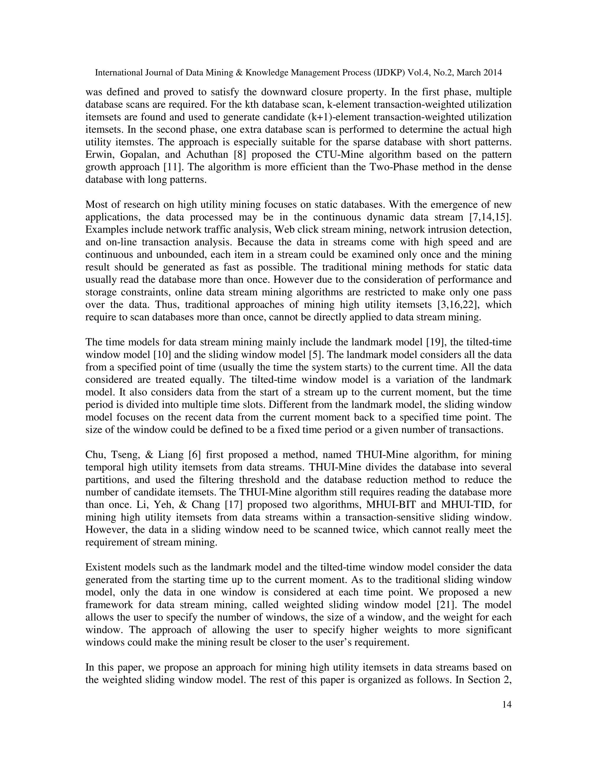 Mining high utility itemsets in data streams based on the weighted sliding window model | PDF ...