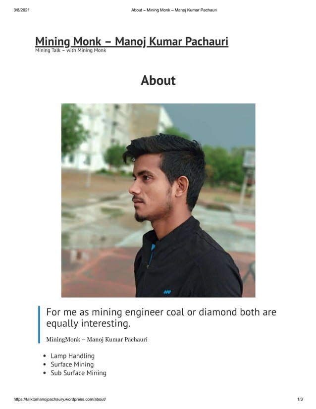 About Manoj Kumar Pachauri - MINING MONK | PDF
