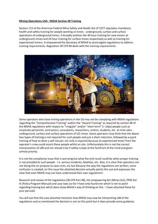 USA Mining Operations and Health & Safety Training | PDF