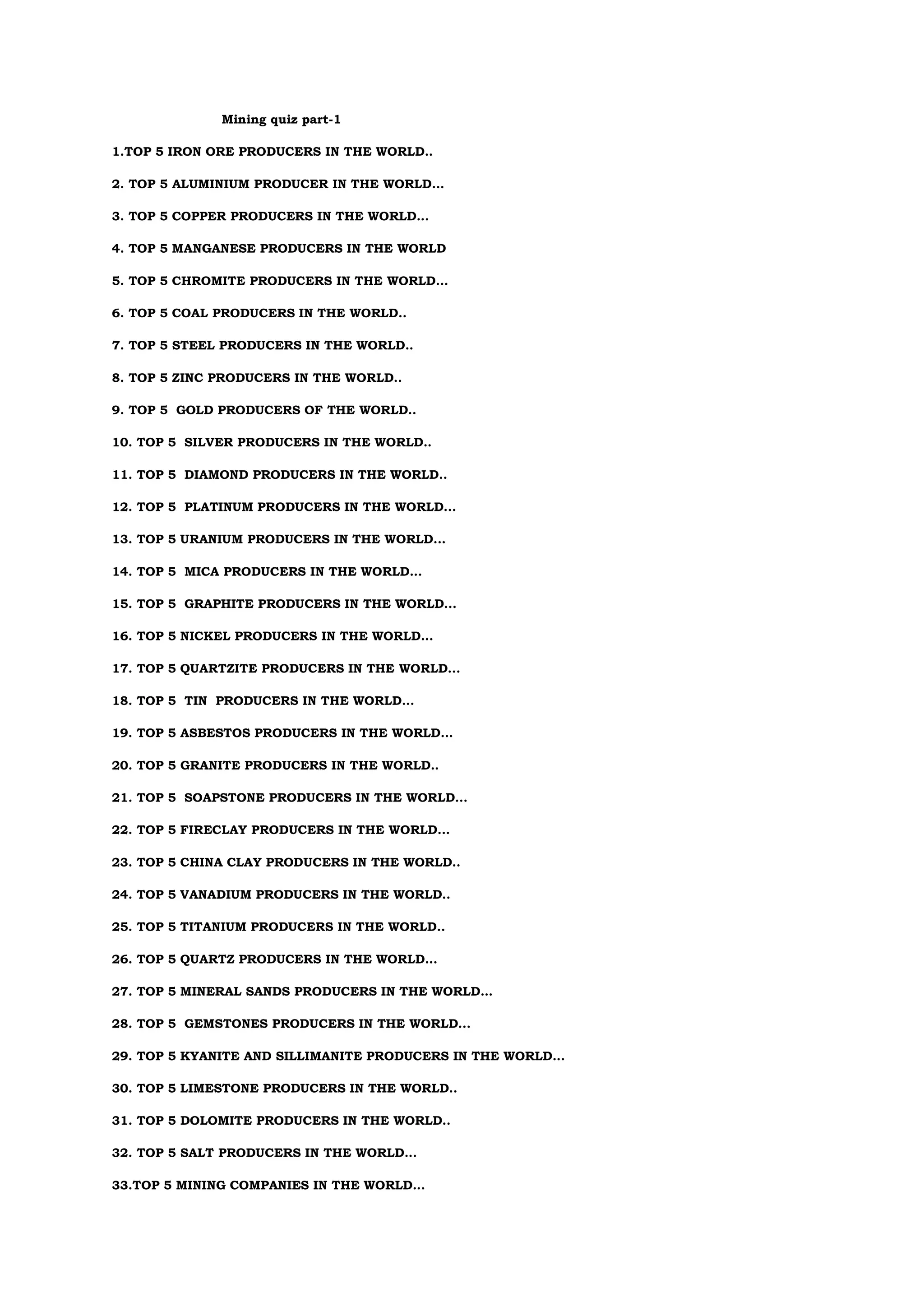 Mining quiz 1 | DOCX