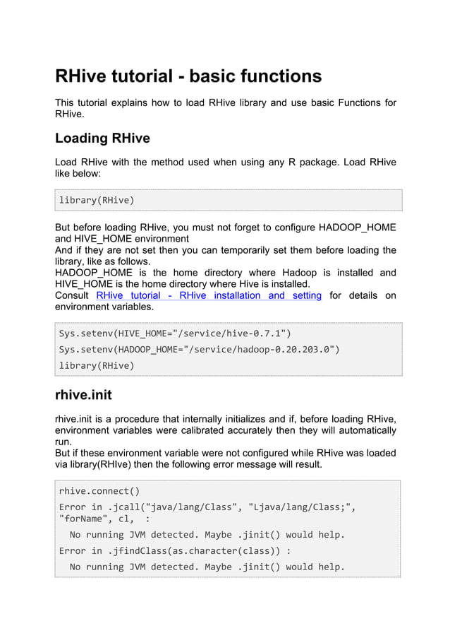 RHive tutorials - Basic functions | PDF | Databases | Computer Software and Applications