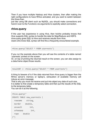 RHive tutorials - Basic functions | PDF | Databases | Computer Software and Applications