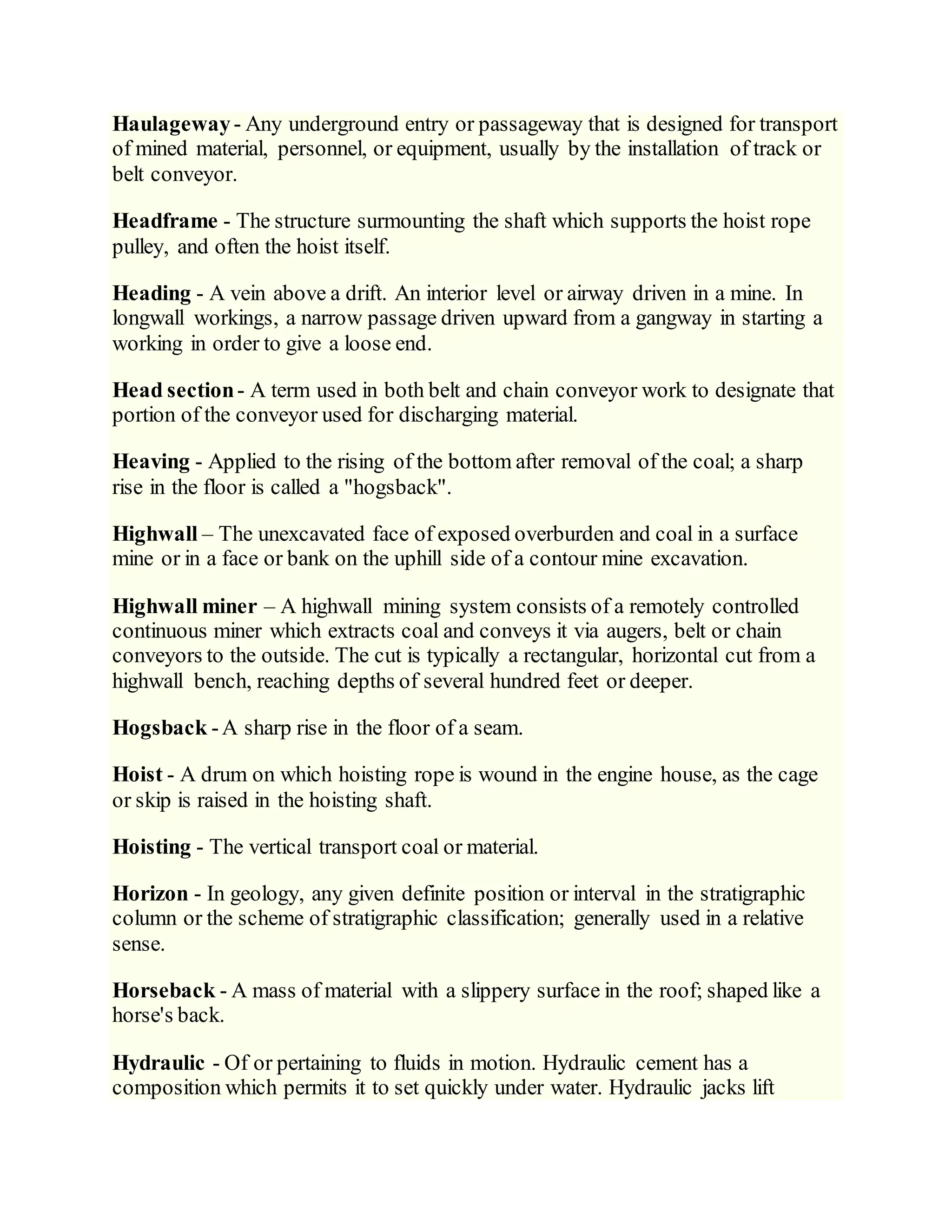 Mining terminology | DOCX