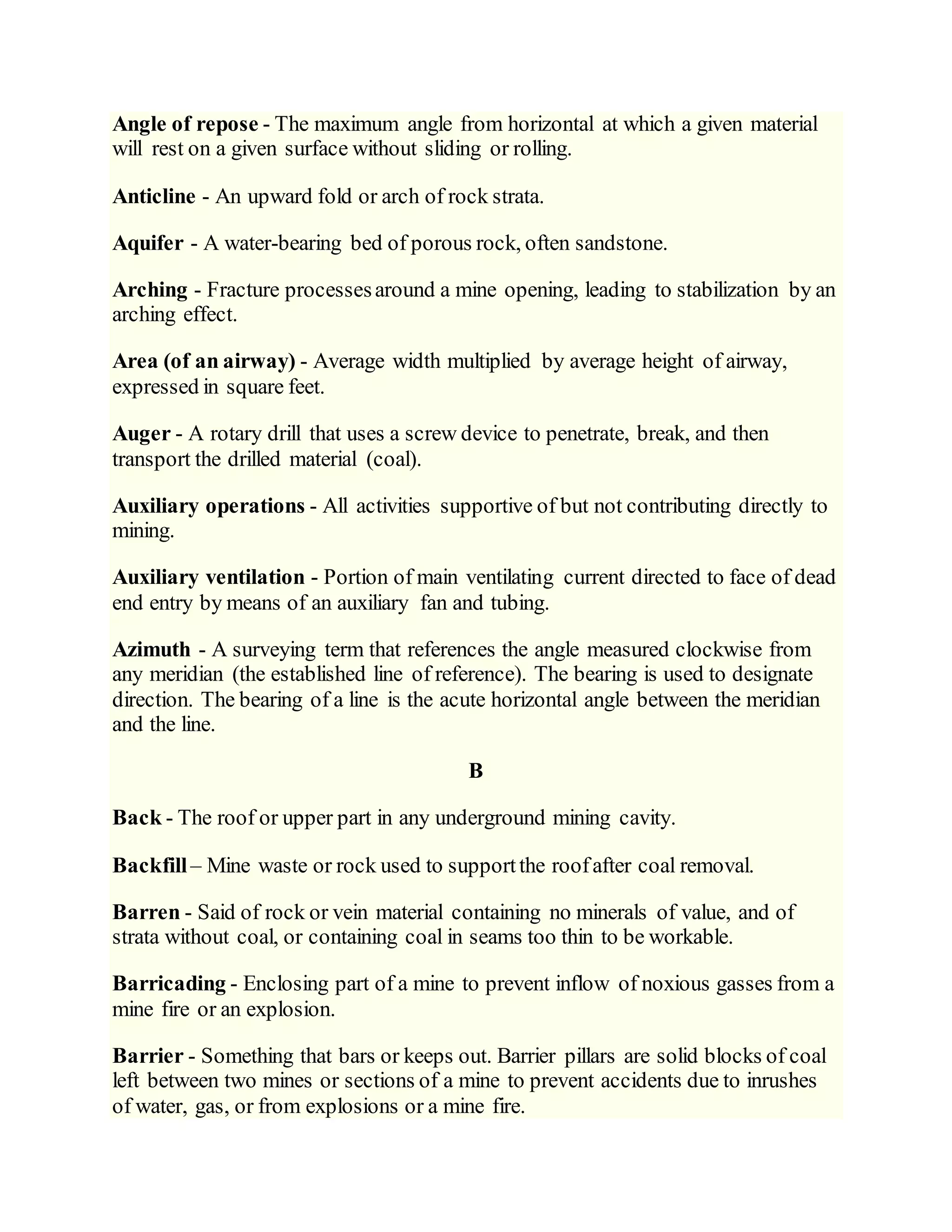 Mining terminology | DOCX