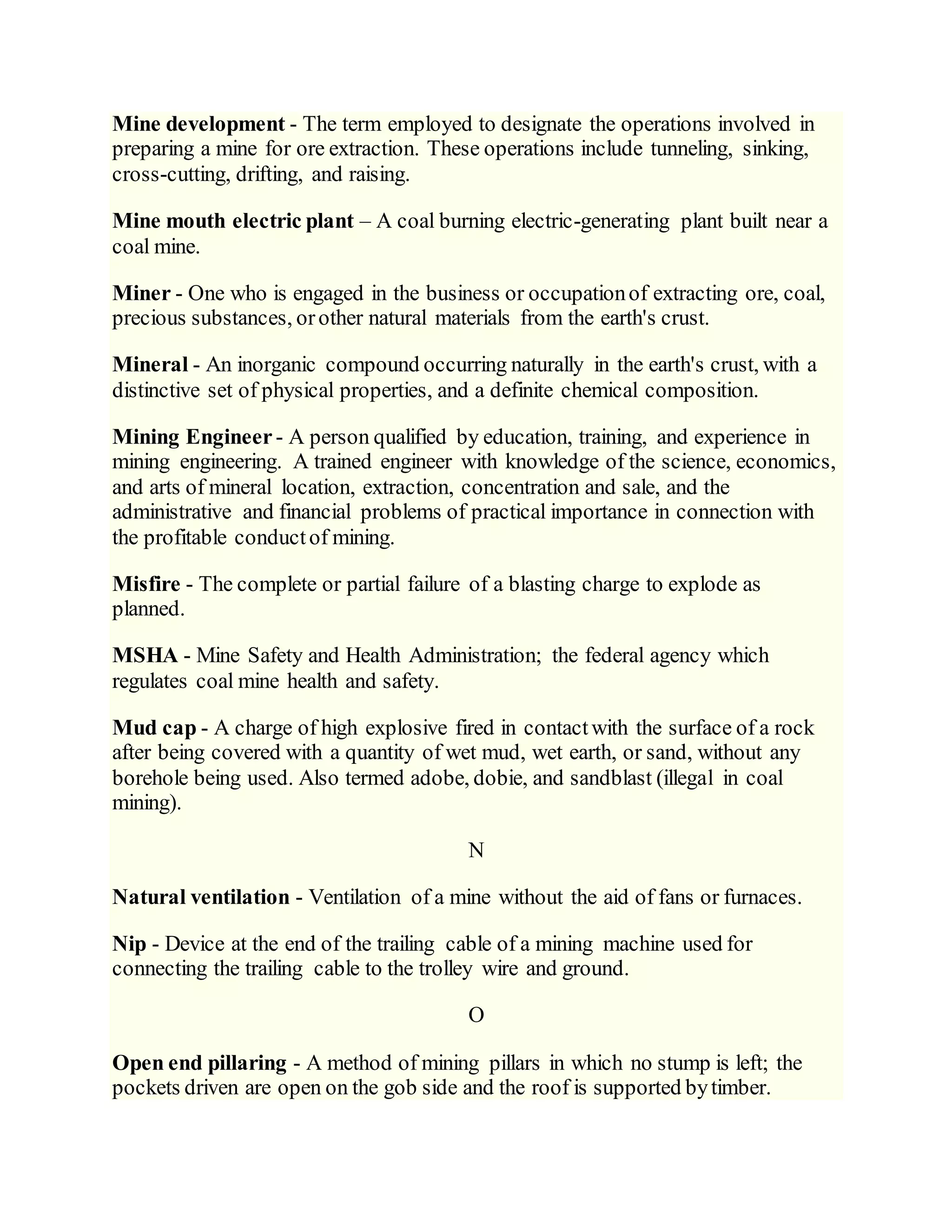 Mining terminology | DOCX