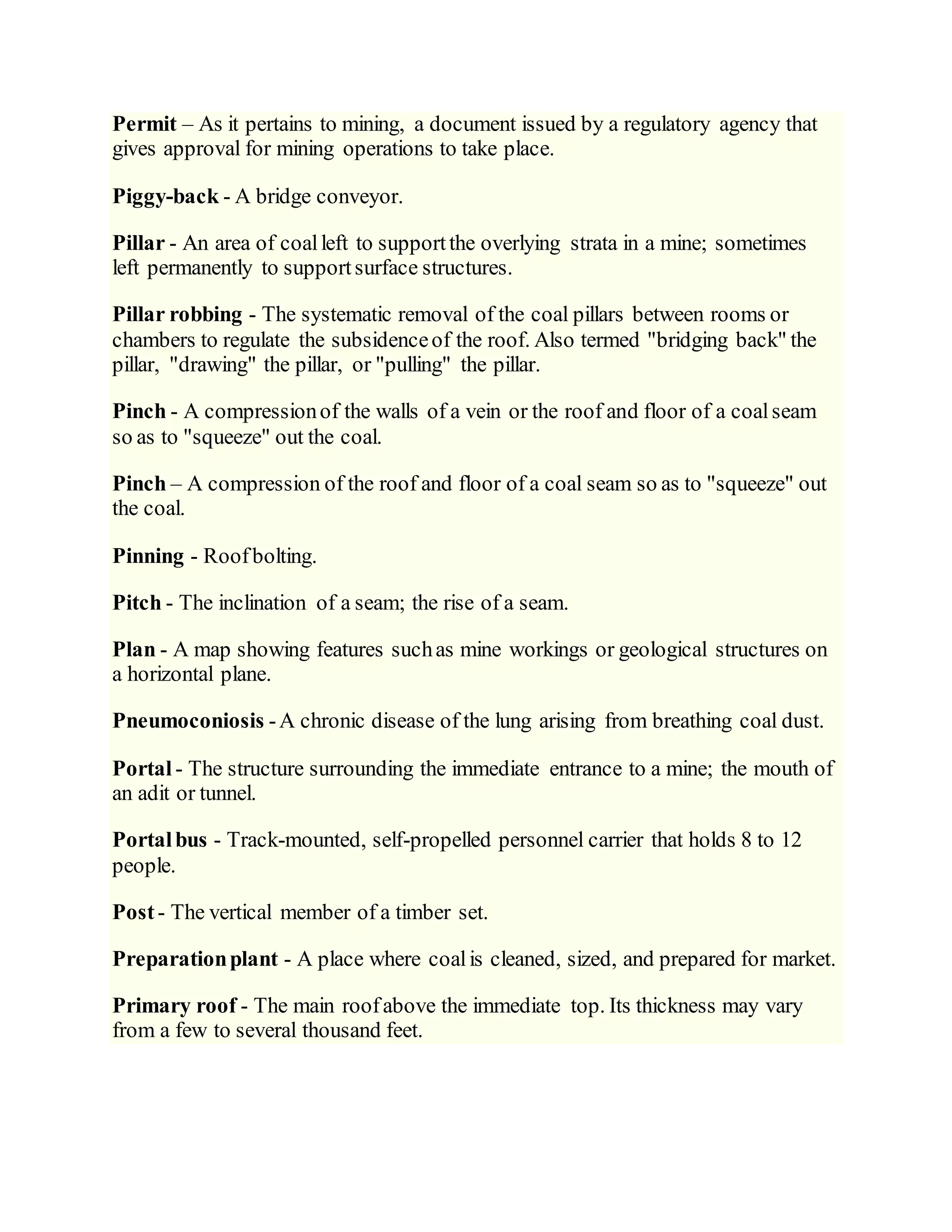 Mining terminology | DOCX