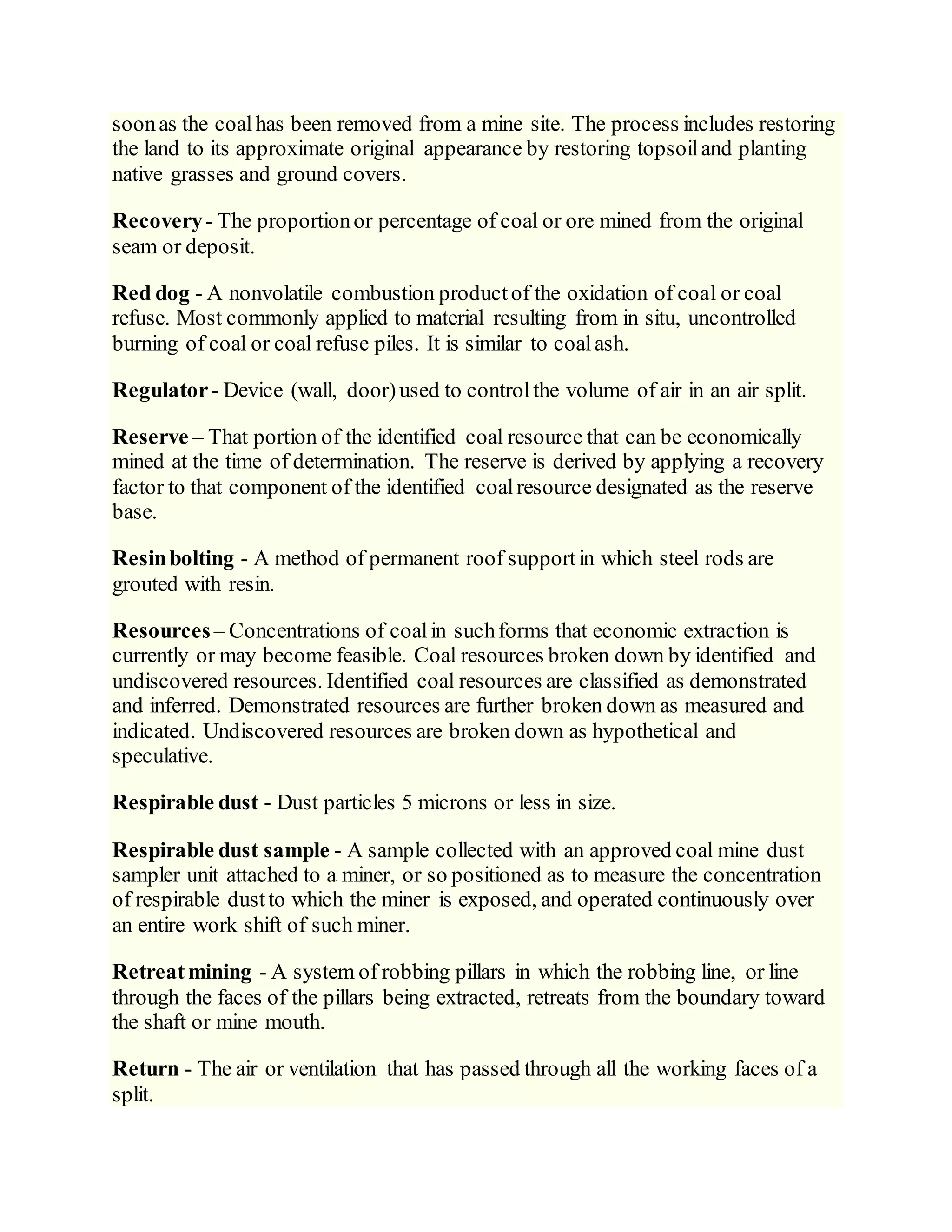 Mining terminology | DOCX