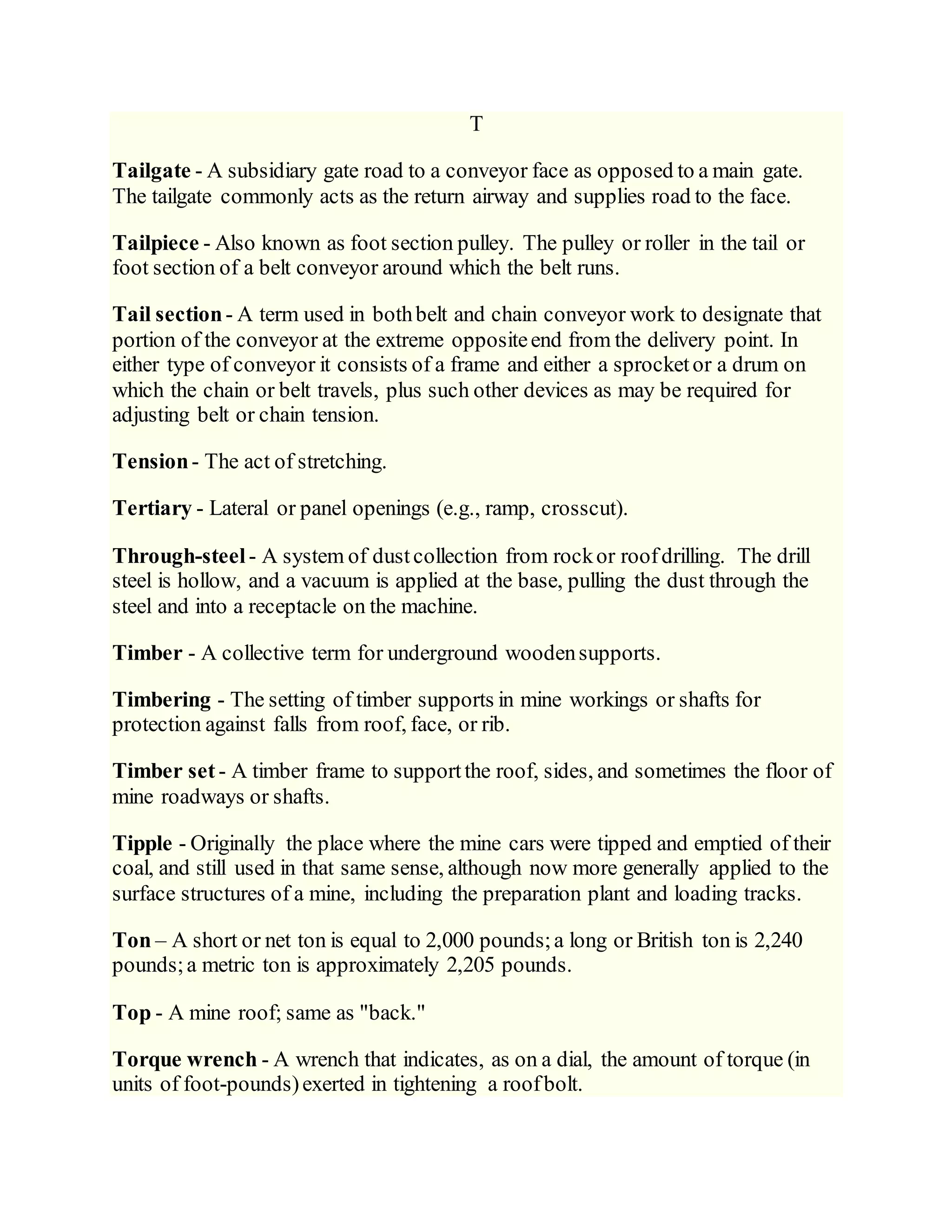 Mining terminology | DOCX