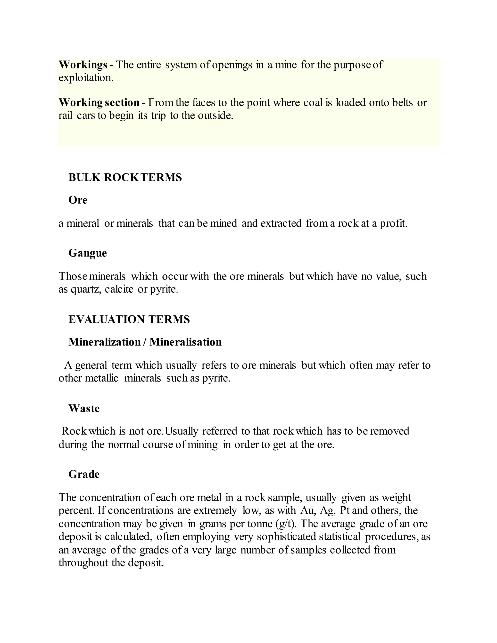 Mining terminology | DOCX