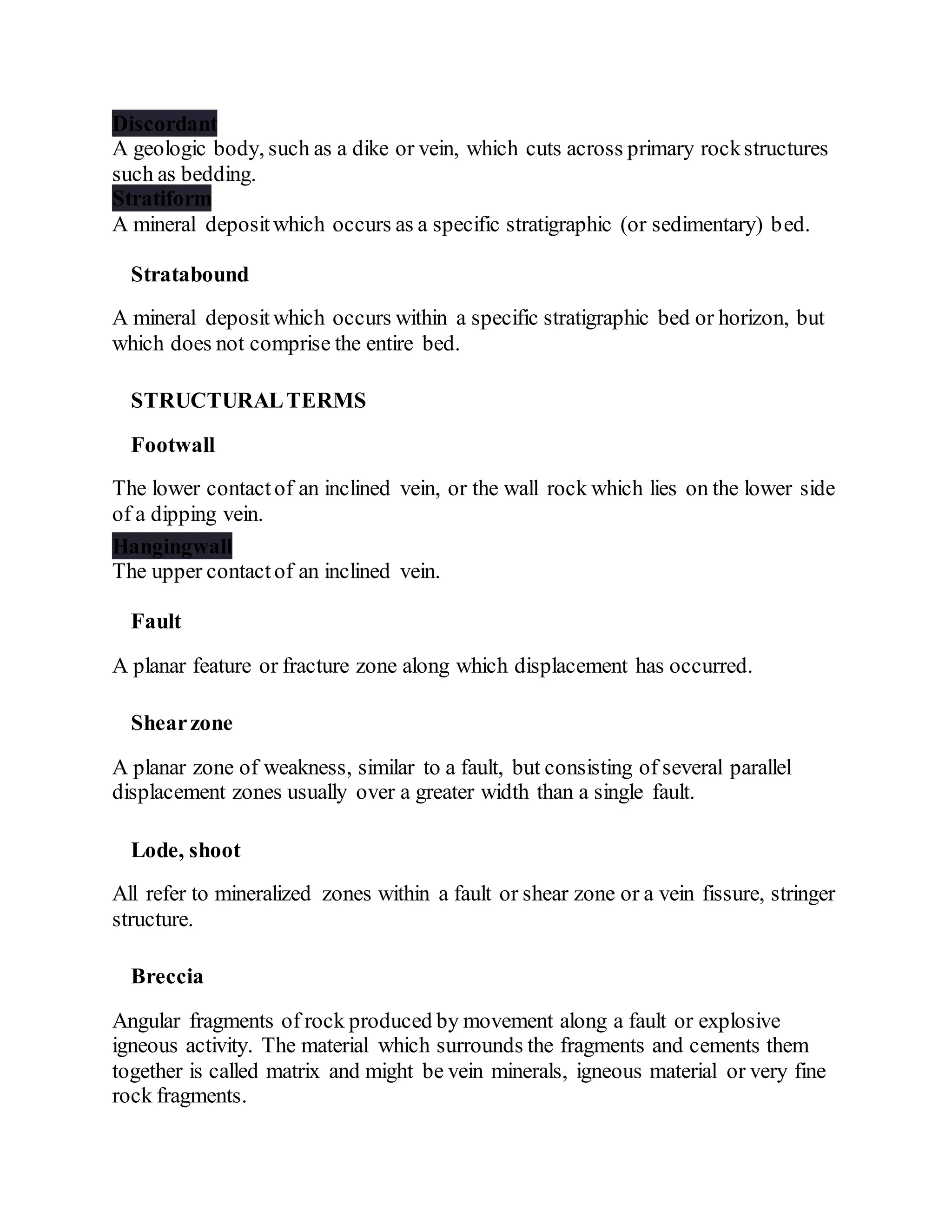 Mining terminology | DOCX