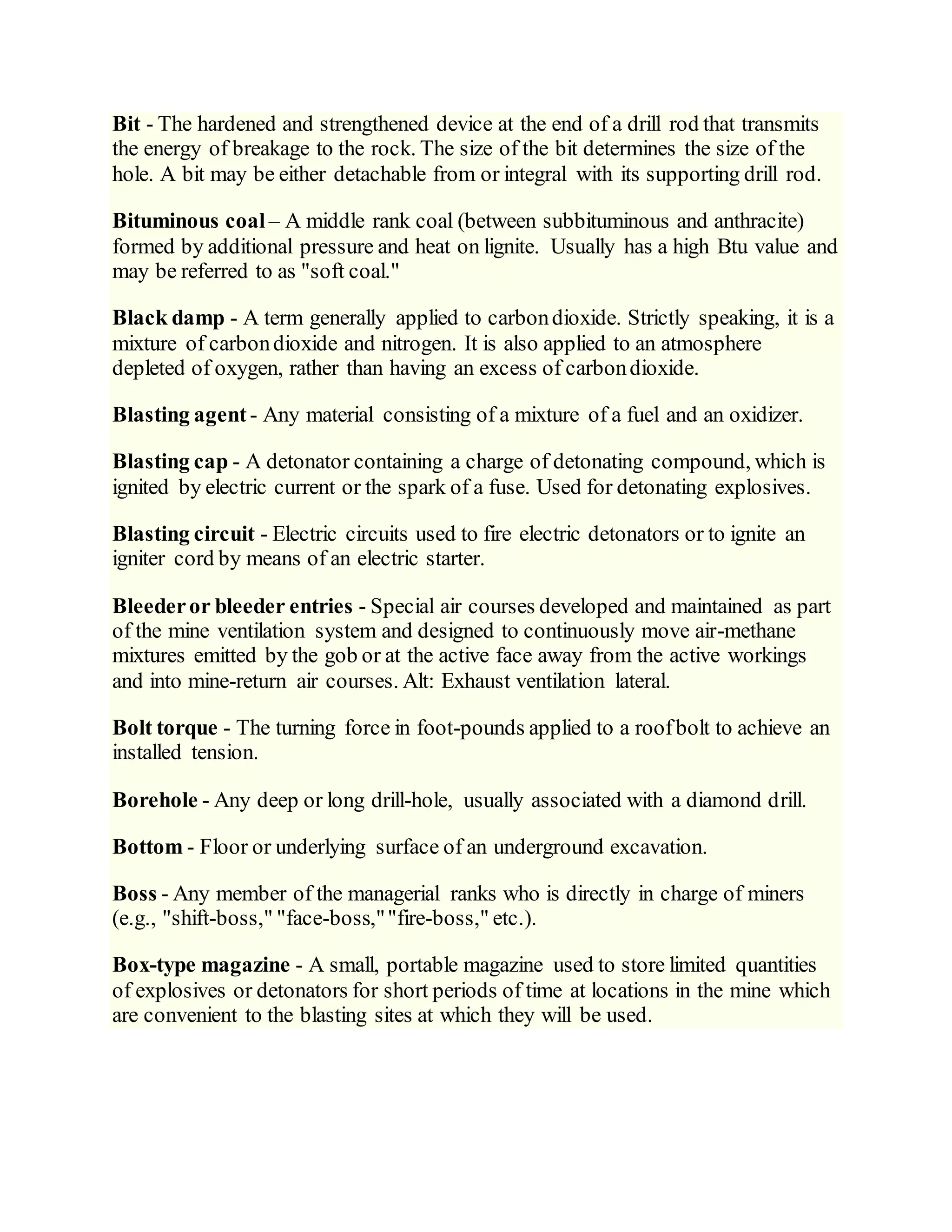 Mining terminology | DOCX