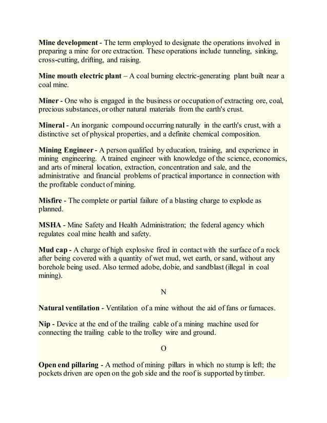Mining terminology | DOCX