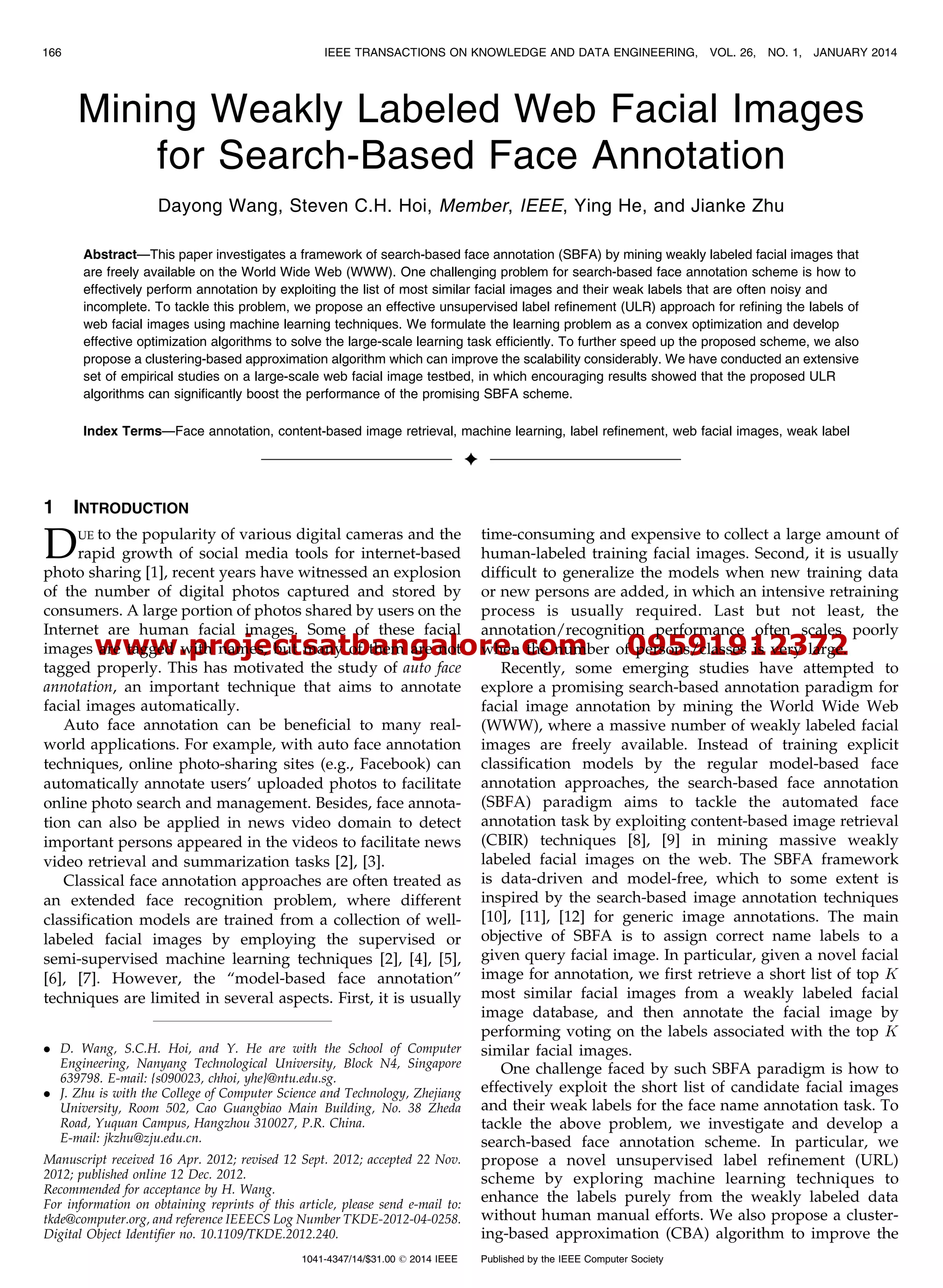 Mining Weakly Labeled Web Facial Images for Search-Based Face Annotation | PDF | Social ...