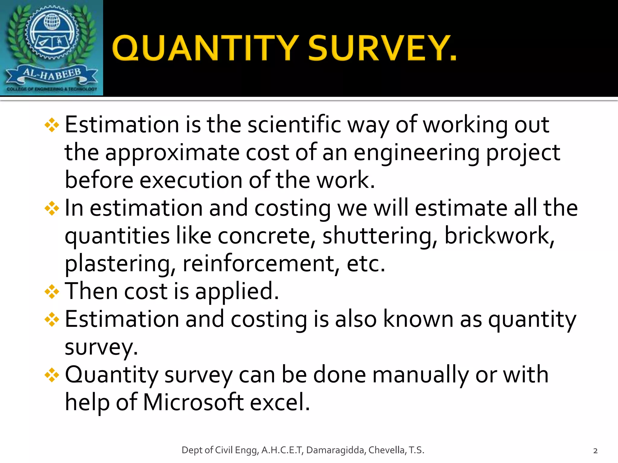 QUANTITY SURVEY For Residential Building By MD USOOF ALAM | PDF