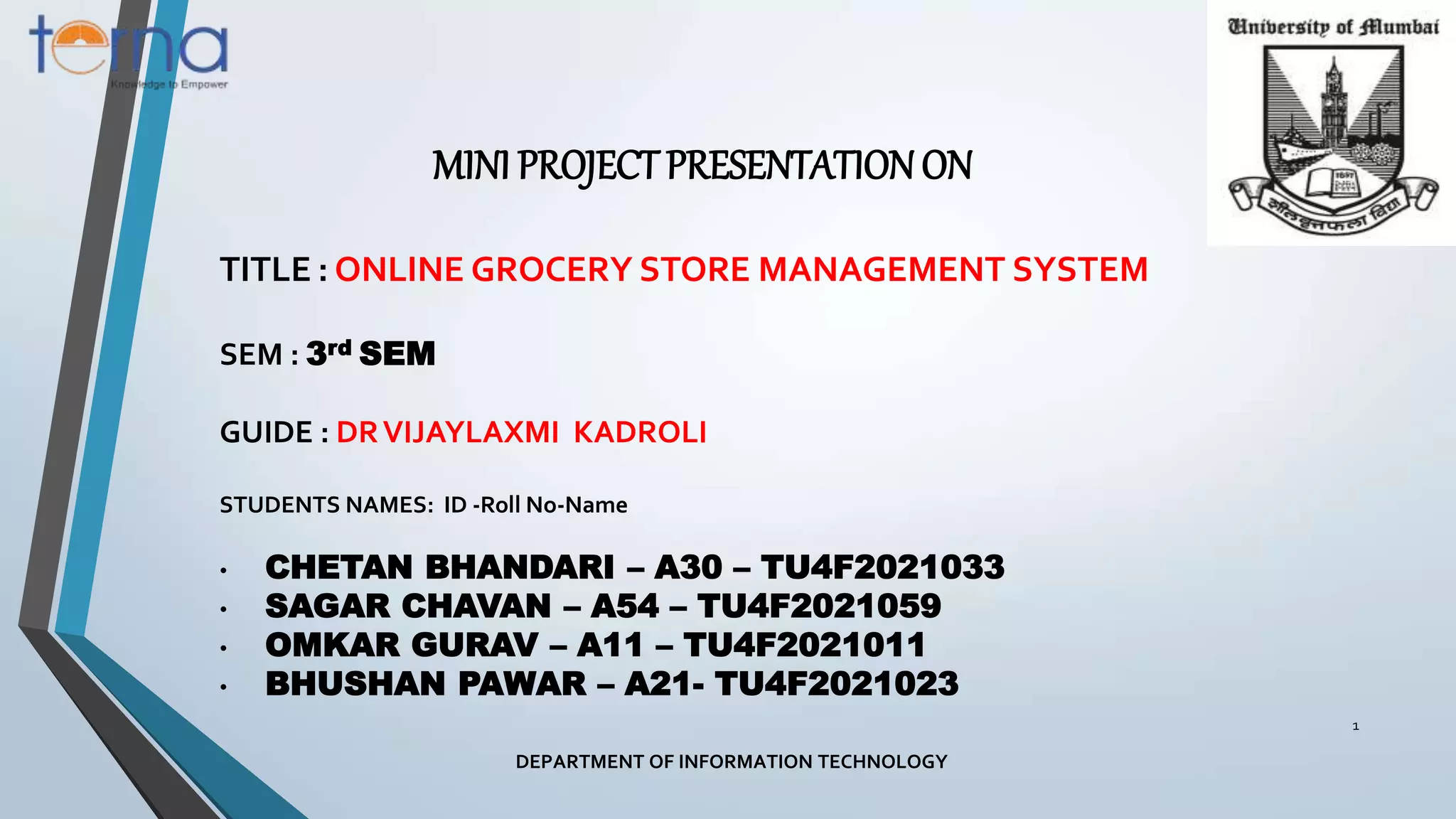 ONLINE GROCERY STORE MANAGEMENT SYSTEM PPT | PPTX