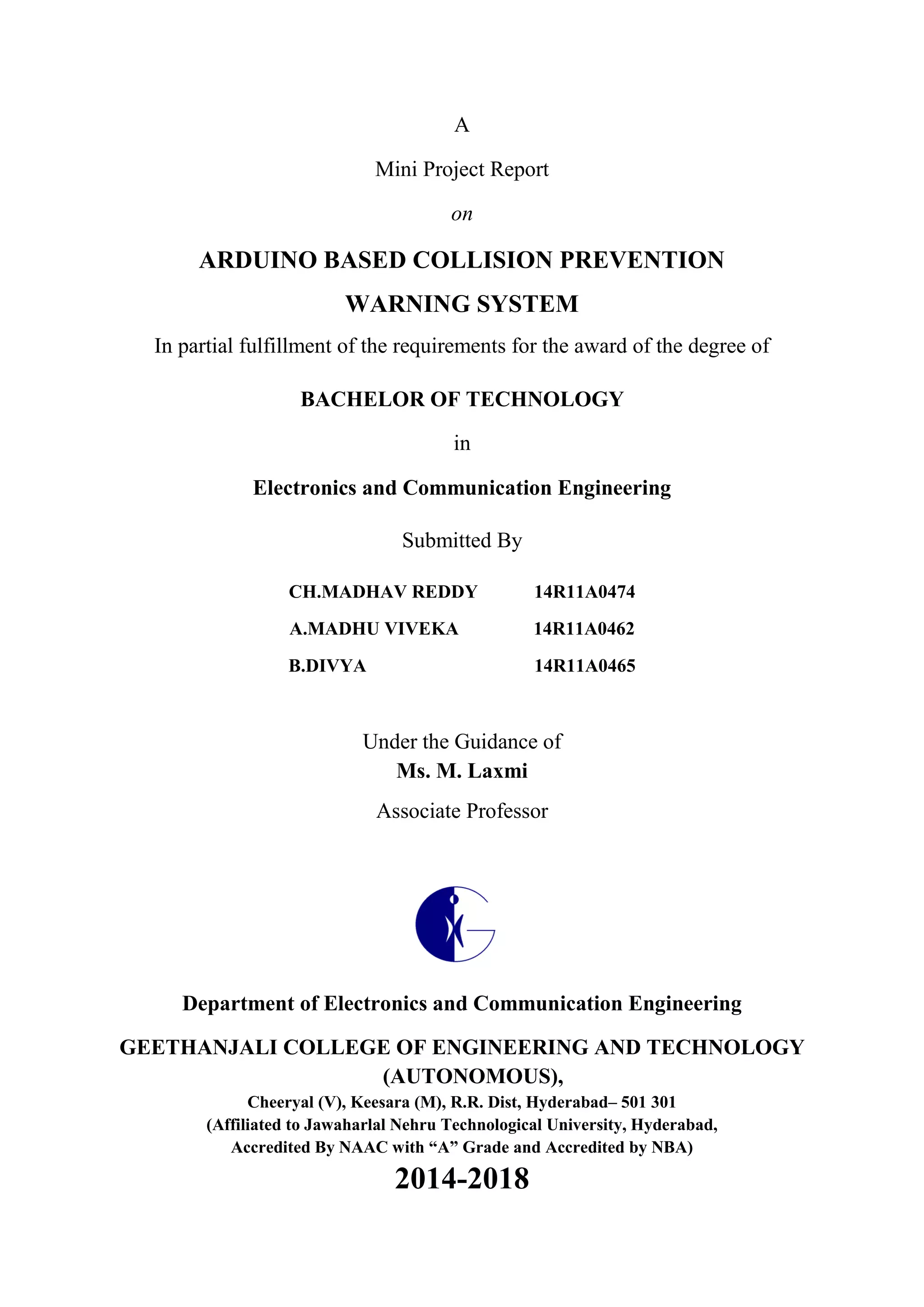 Arduino Based Collision Prevention Warning System | PDF