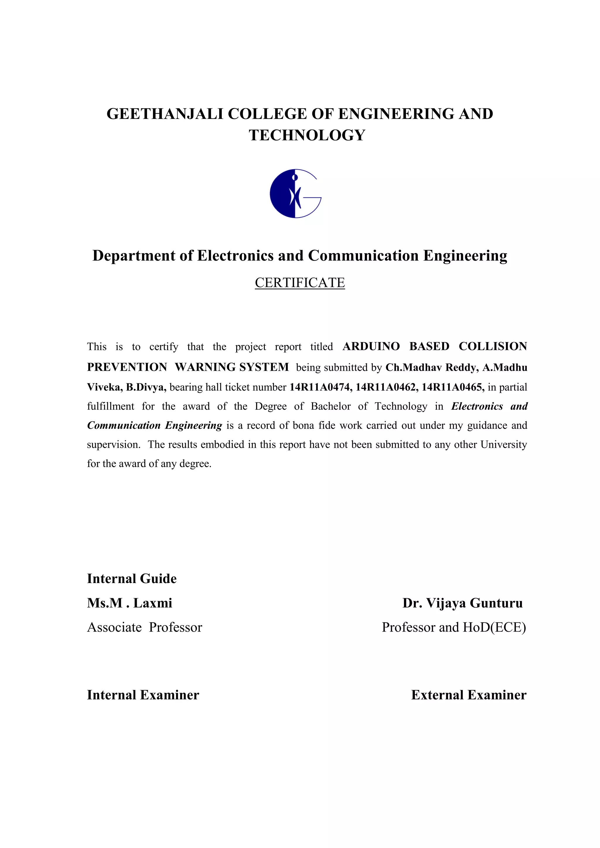 Arduino Based Collision Prevention Warning System | PDF