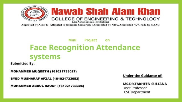 Face attendance Recognition System using Machine Learning | PPT