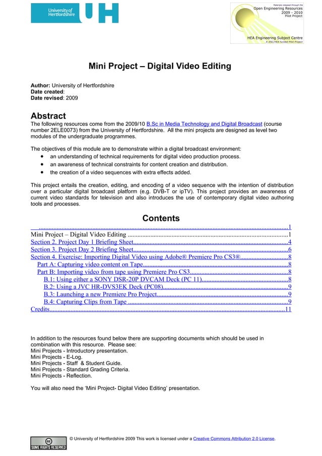 Mini Project- Digital Video Editing | DOC