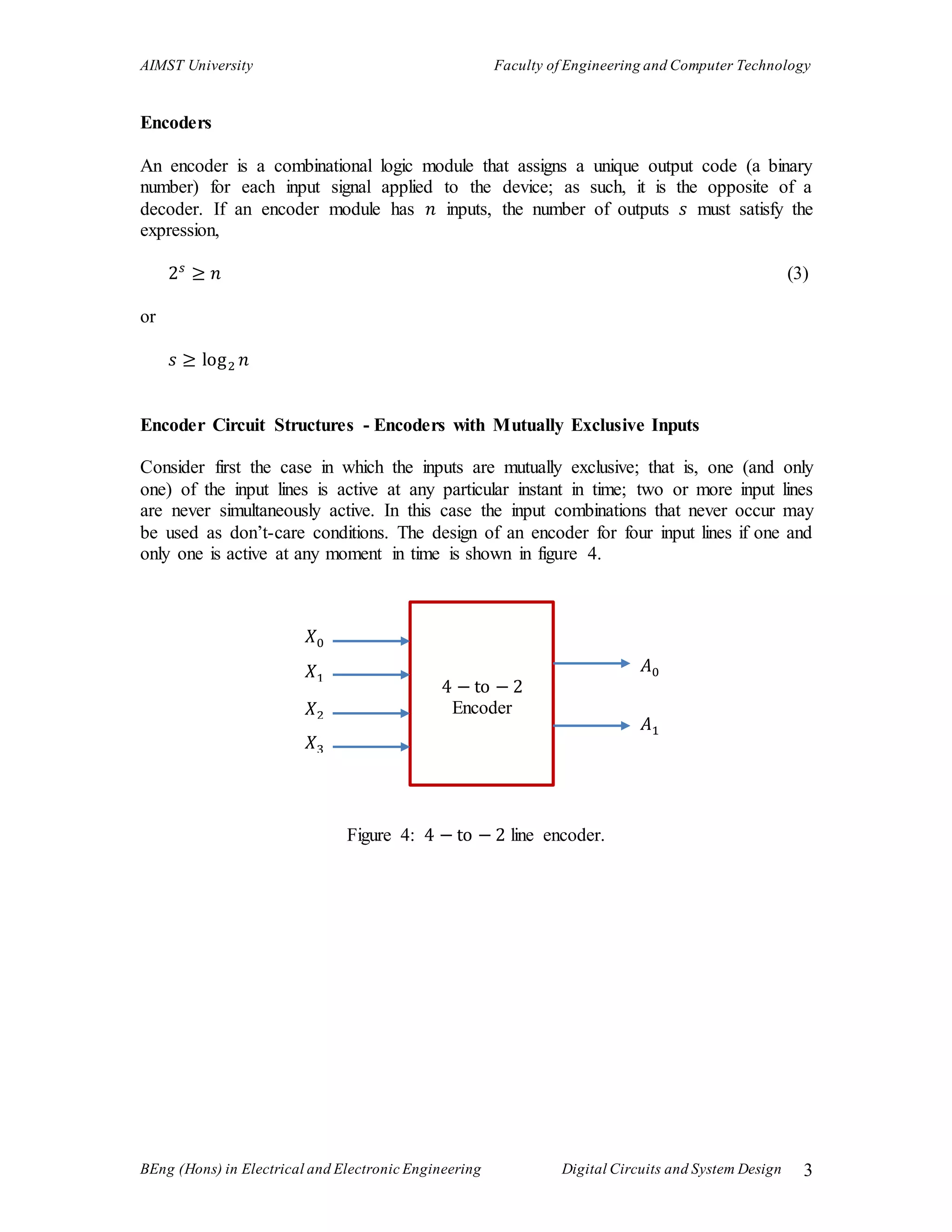 Mini Project 1 - 2-to-4 Decoder with Enable Input E and 4-to-2 Line ...