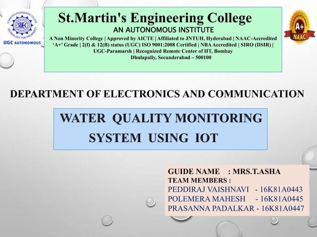 Water Quality Monitoring System Using IOT | PPTX | Internet of Things | Internet