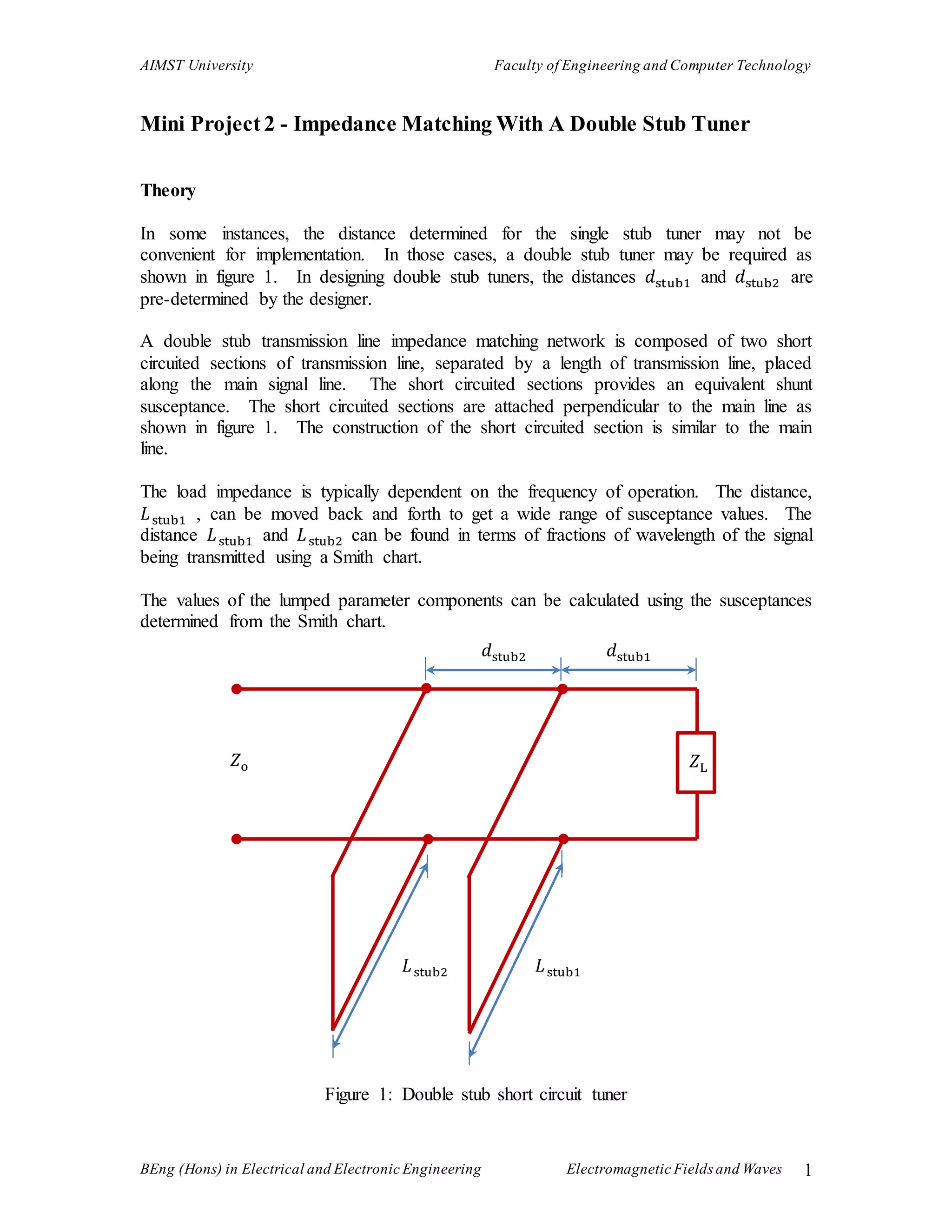 Mini Project 2 - Impedance Matching With A Double Stub Tuner | DOCX ...