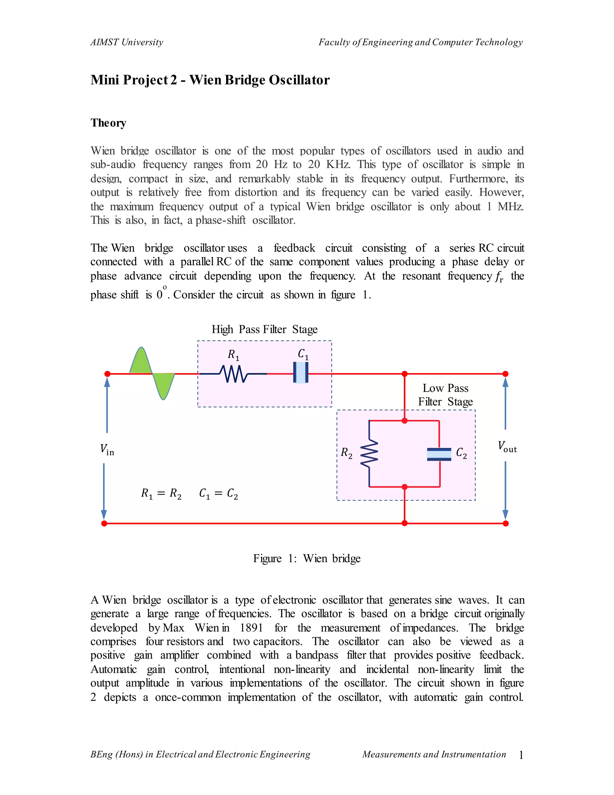 Mini Project 2 - Wien Bridge Oscillator | DOCX