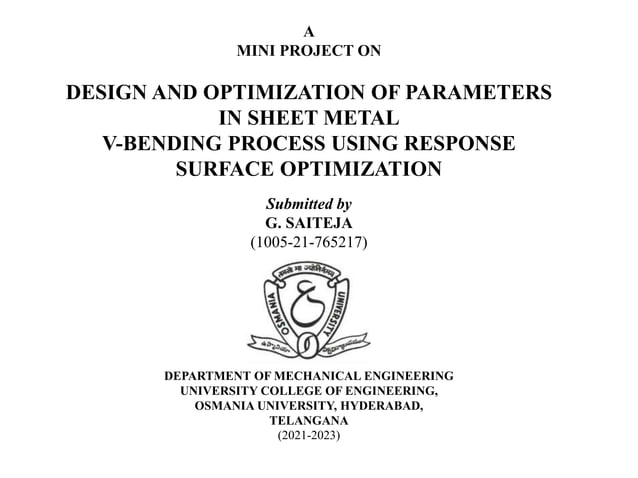 Optimization of design parameters for V-bending process using response surface methodology | PPT
