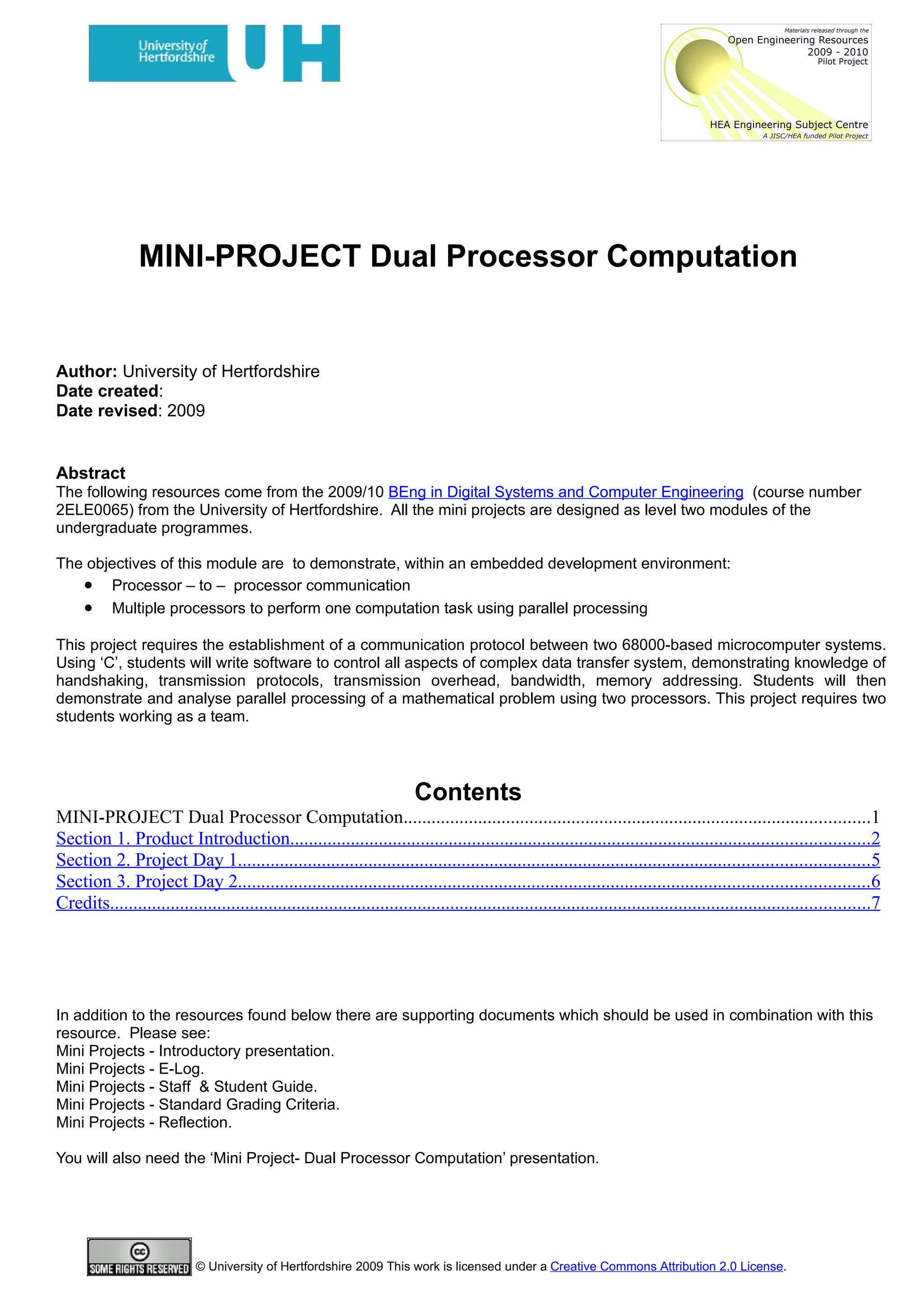 Mini Project- Dual Processor Computation | DOC | Computer Software and Applications | Computing