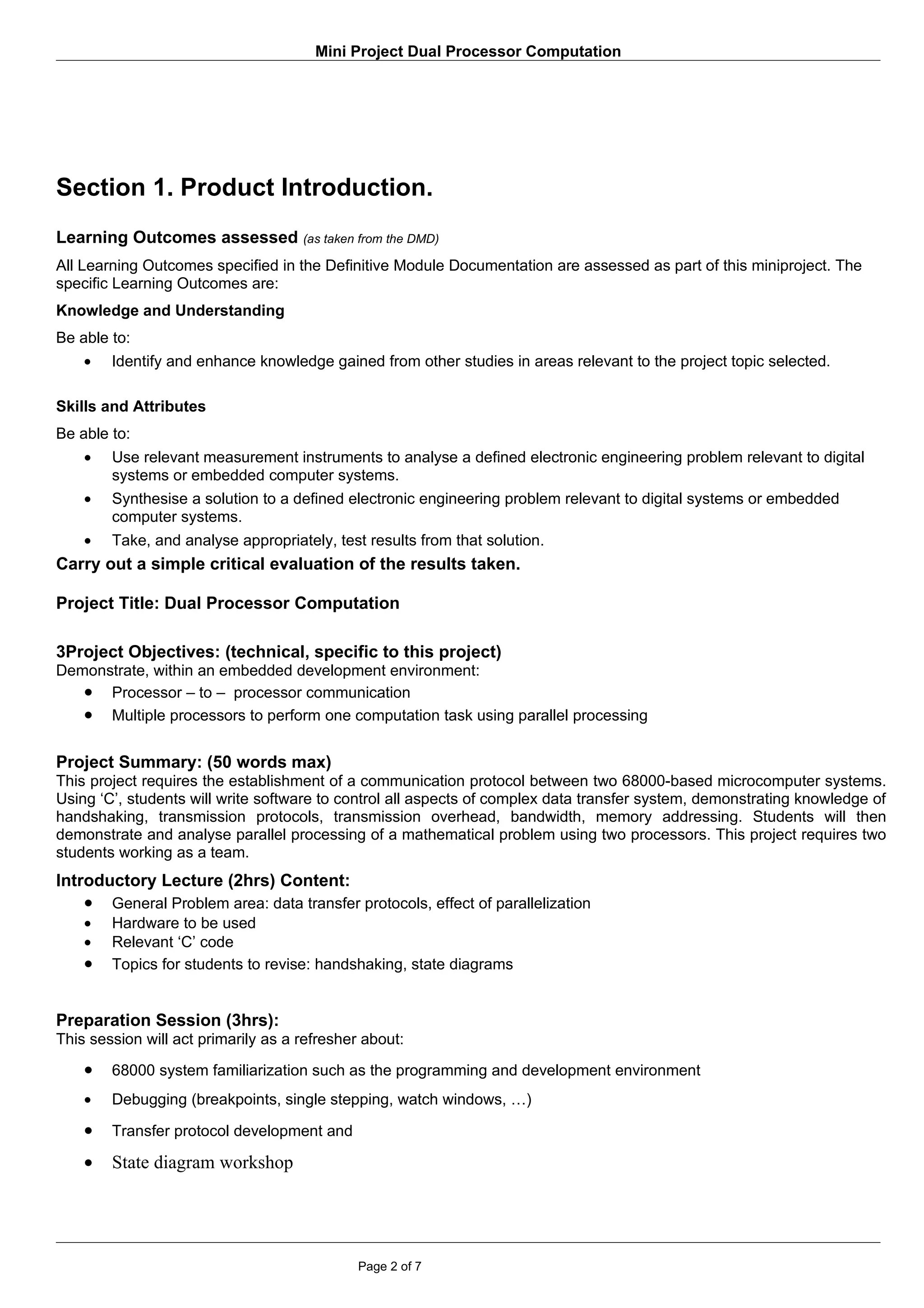 Mini Project Dual Processor Computation Doc Computer Software And Applications Computing