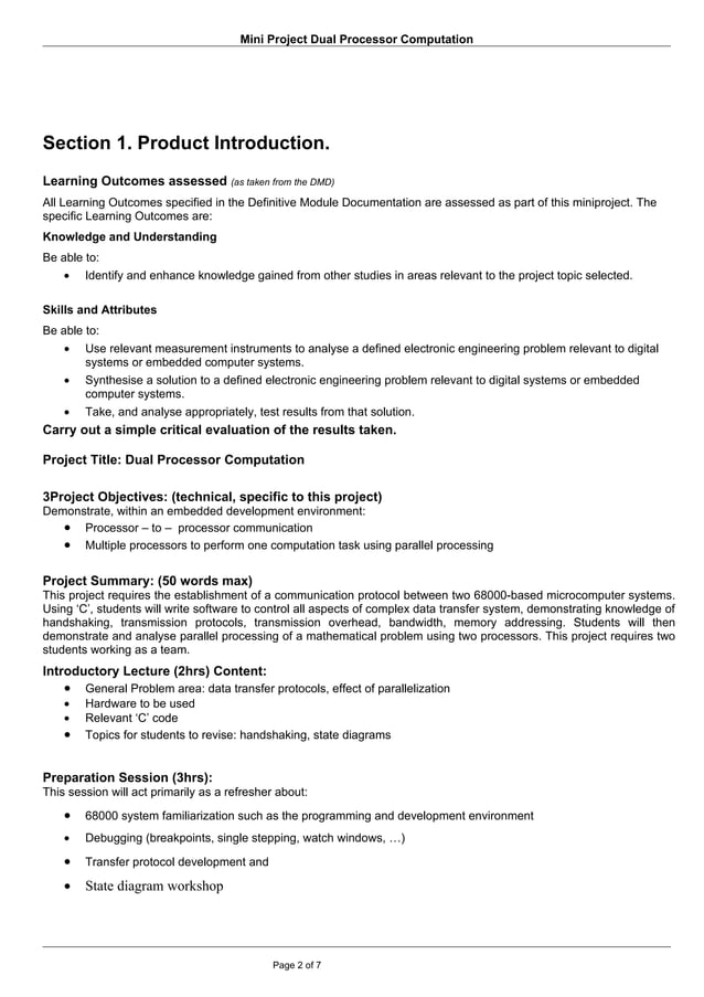 Mini Project Dual Processor Computation Doc Computer Software And Applications Computing