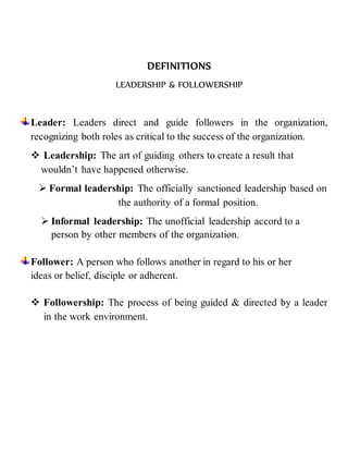 leadership or followership | DOCX | Executive Leadership & Management ...