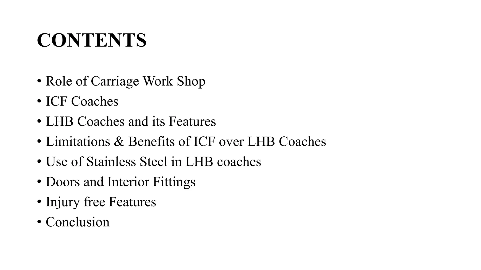 Study on Coach interior fittings of ICF and LHB coaches | PPTX